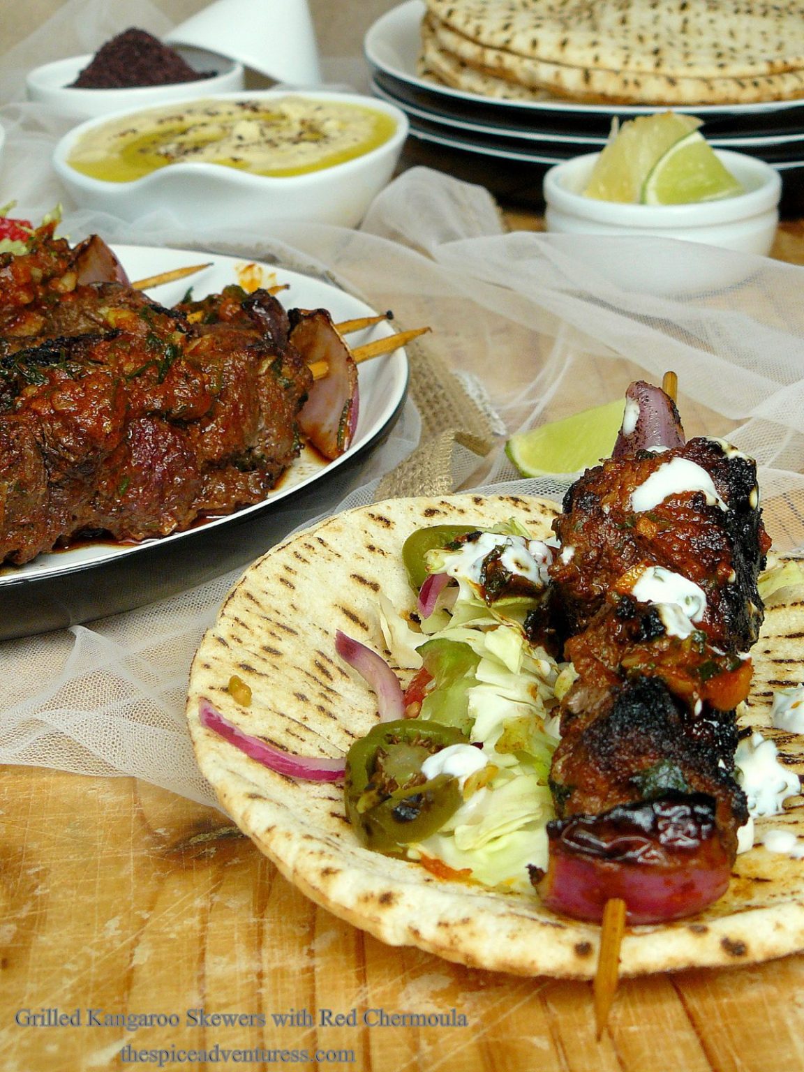 Grilled Kangaroo Skewers with Red Chermoula - The Spice Adventuress