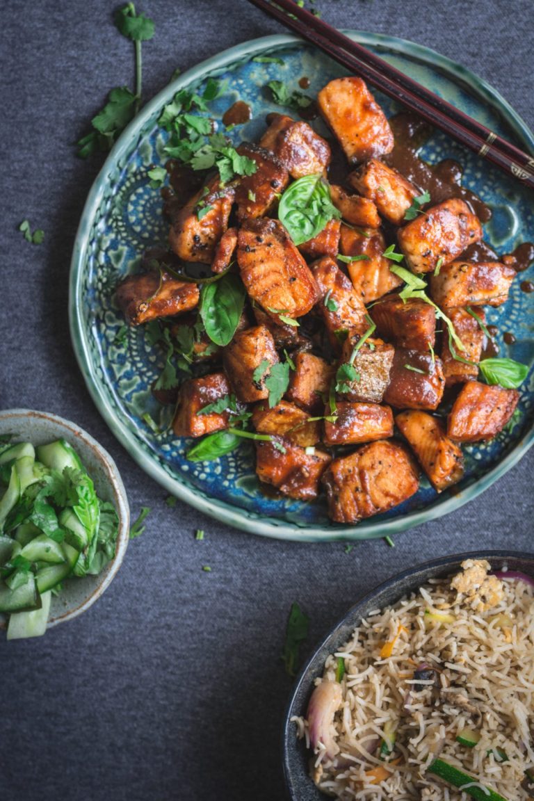 Tamarind Chilli Salmon with Green Mango Herb Salad - The Spice Adventuress